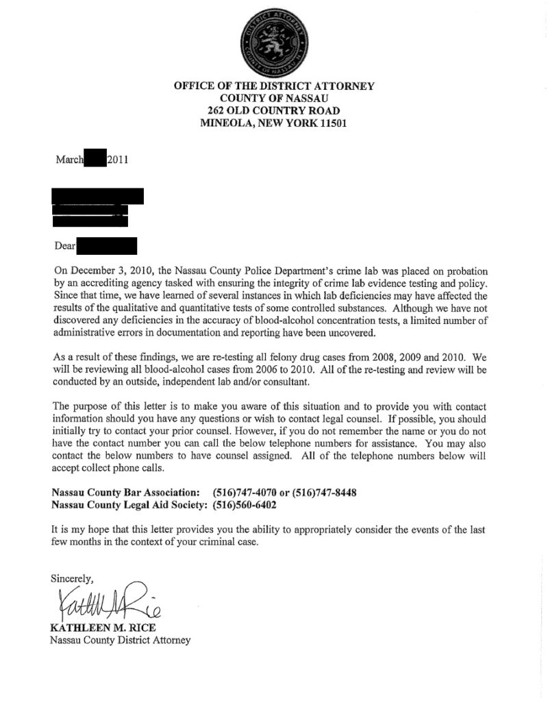 NASSAU COUNTY DISTRICT ATTORNEY KATHLEEN RICE ISSUED LETTERS TO PRISON ...